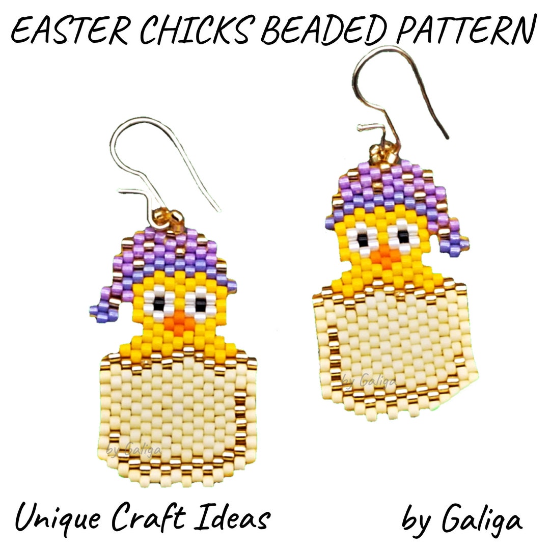 Easter Chick Brick Stitch Beading Earrings Pattern Peyote Spring Holiday Beaded Pattern Bead ...