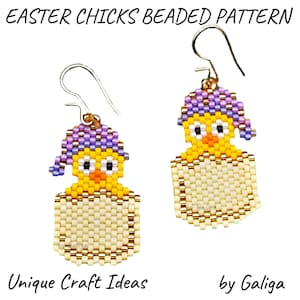 Easter Chick Brick Stitch Beading Earrings Pattern Peyote Spring Holiday Beaded Pattern Bead ...