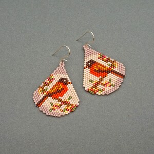 Orange Bird Beaded Earrings Pattern Seed Bead Schema Birdwatcher DIY ...