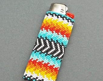 Flame Lighter Peyote Pattern Fire Bead Lighter Cover Pattern Red ...