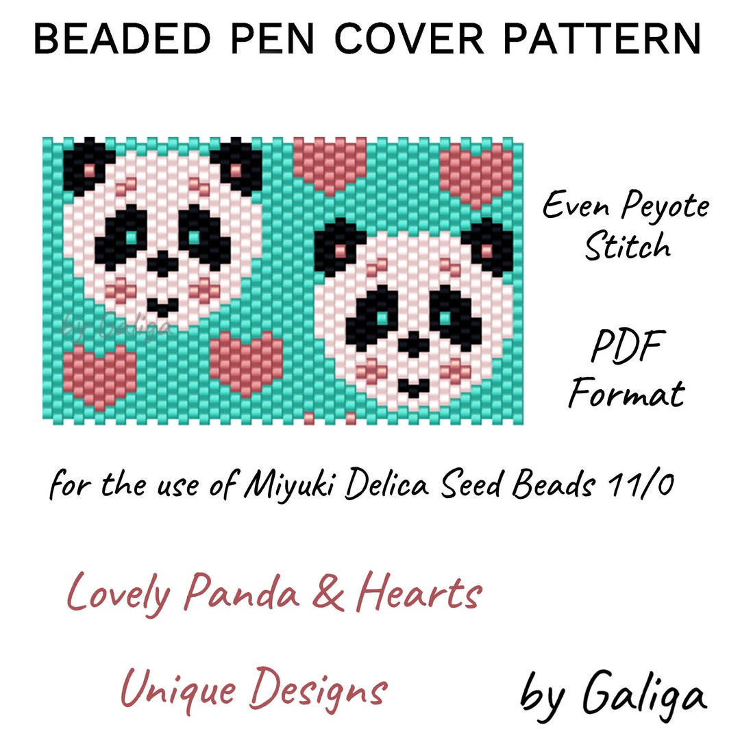 Panda Pattern Beaded Pen Cover Love Hearts Bead Pen Wraps Beading ...