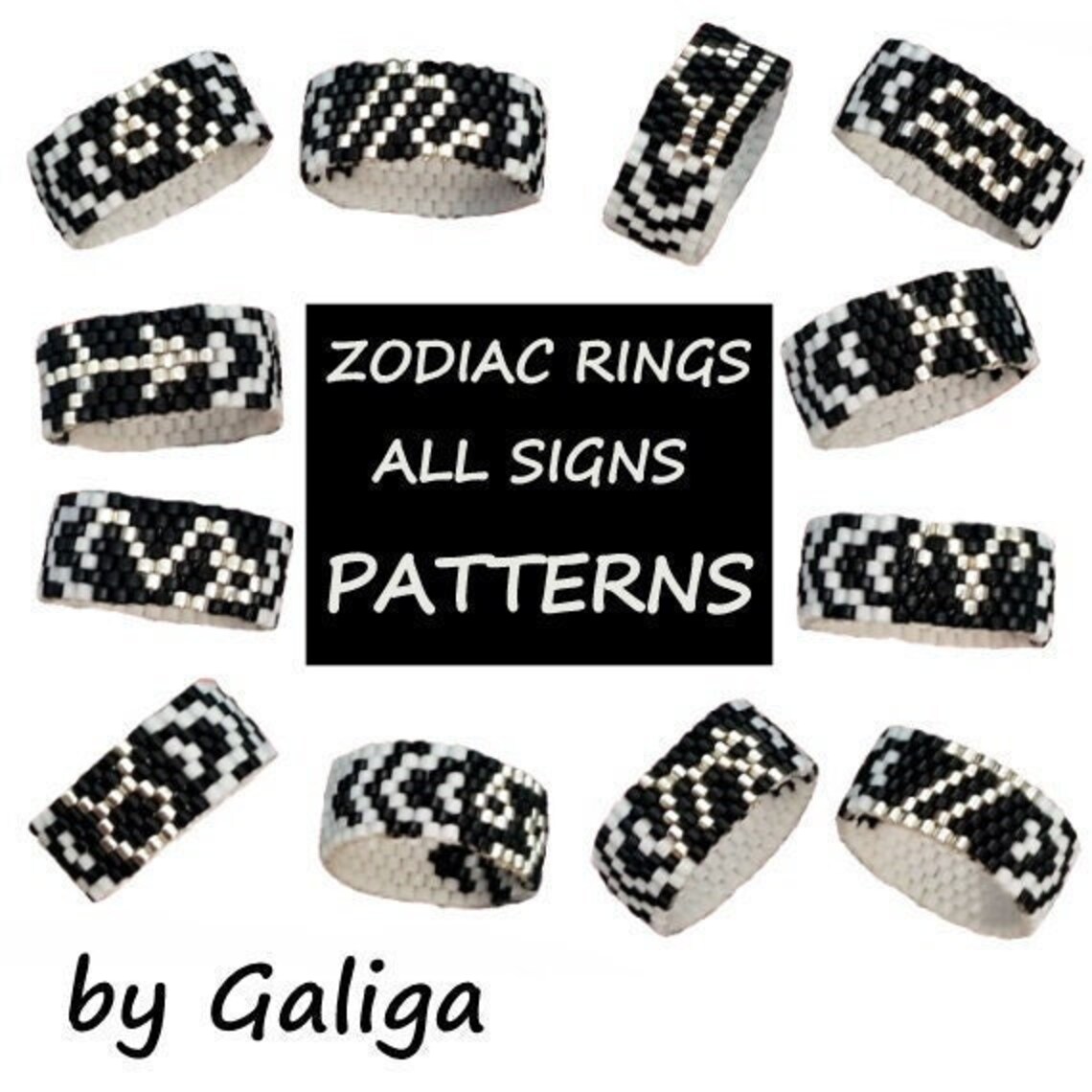 Zodiac Sign Rings Patterns Beading Peyote Rings Beaded - Etsy