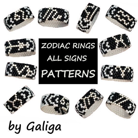 Zodiac Sign Rings Patterns Beading Peyote Rings Beaded - Etsy