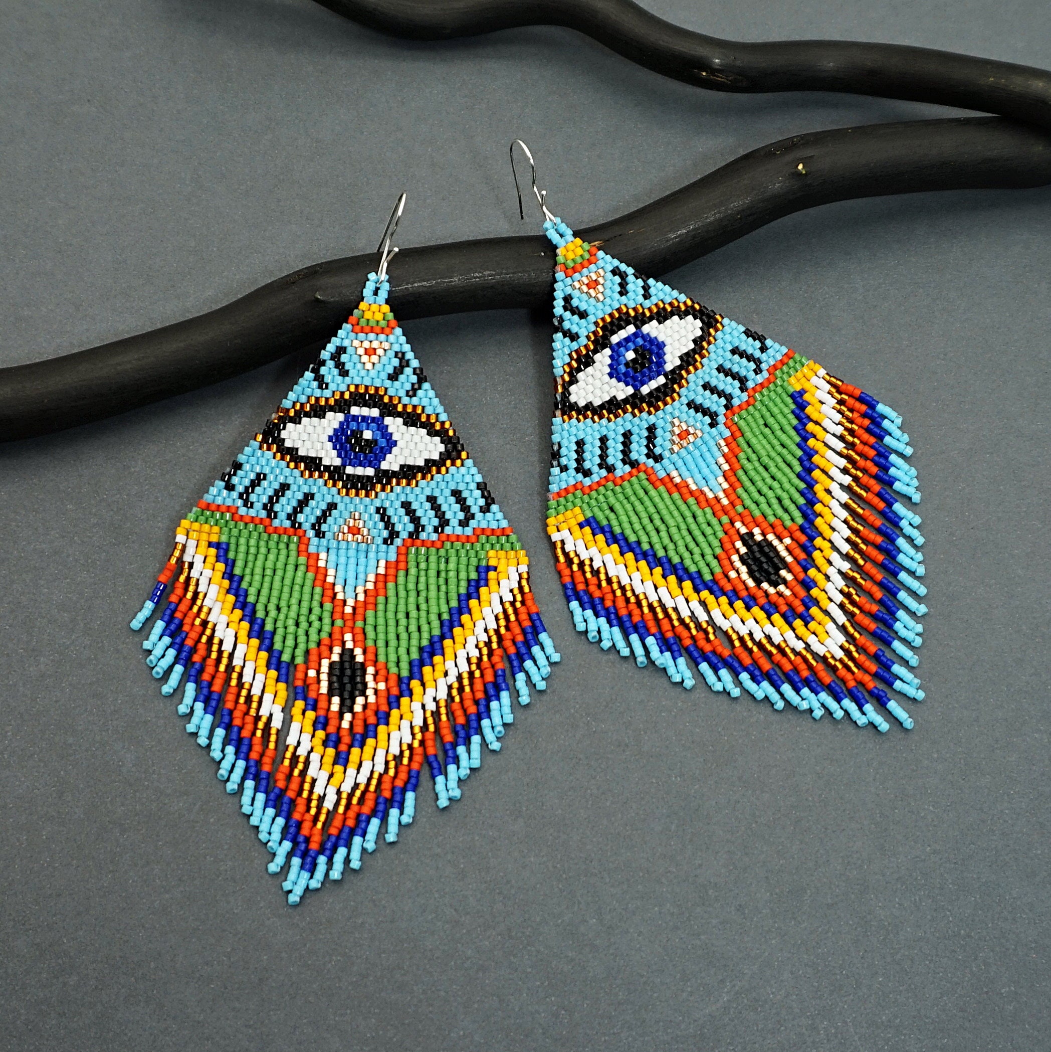 Beaded Earrings Pattern Evil Eye Beading Pattern Seed Bead Fringe ...