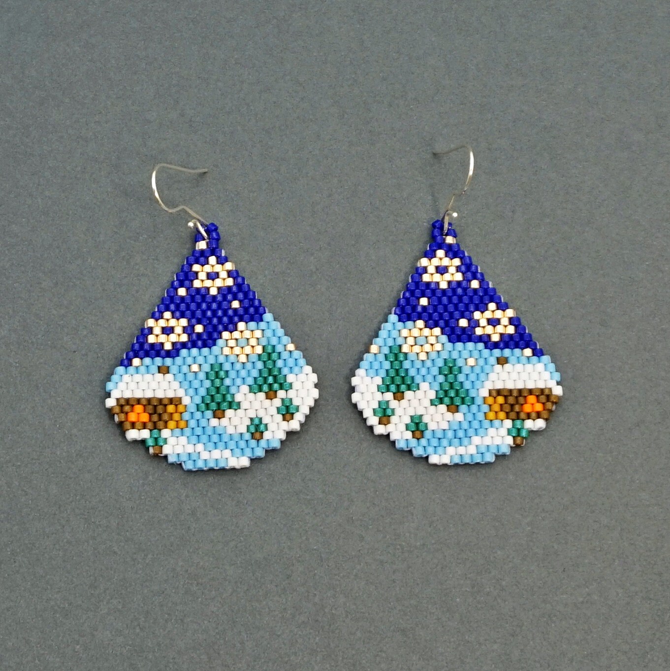 Merry Christmas Winter Landscape Beading Pattern Earrings - Etsy