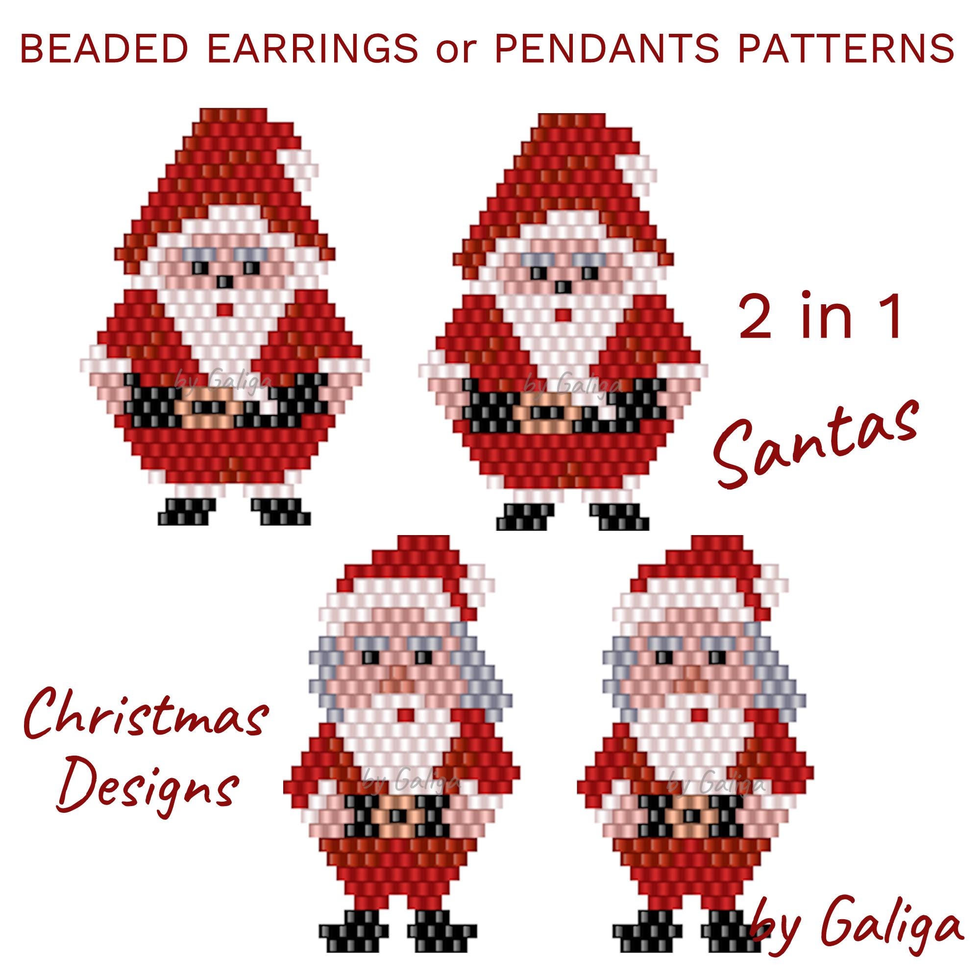Beaded Santa Patterns Christmas DIY Crafts Seed Bead Earrings Pendants ...