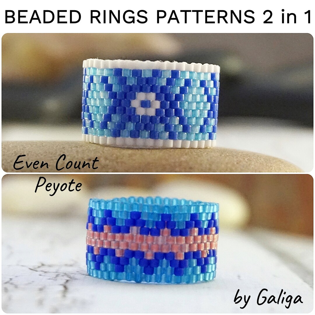 Peyote Rings Pattern Blue Ring Wide Ring Beaded Pattern 2 in 1 Download ...