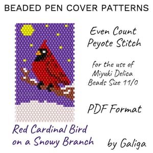 Red Cardinal Bird on A Snowy Branch Beading Pattern Beaded Pen Cover ...
