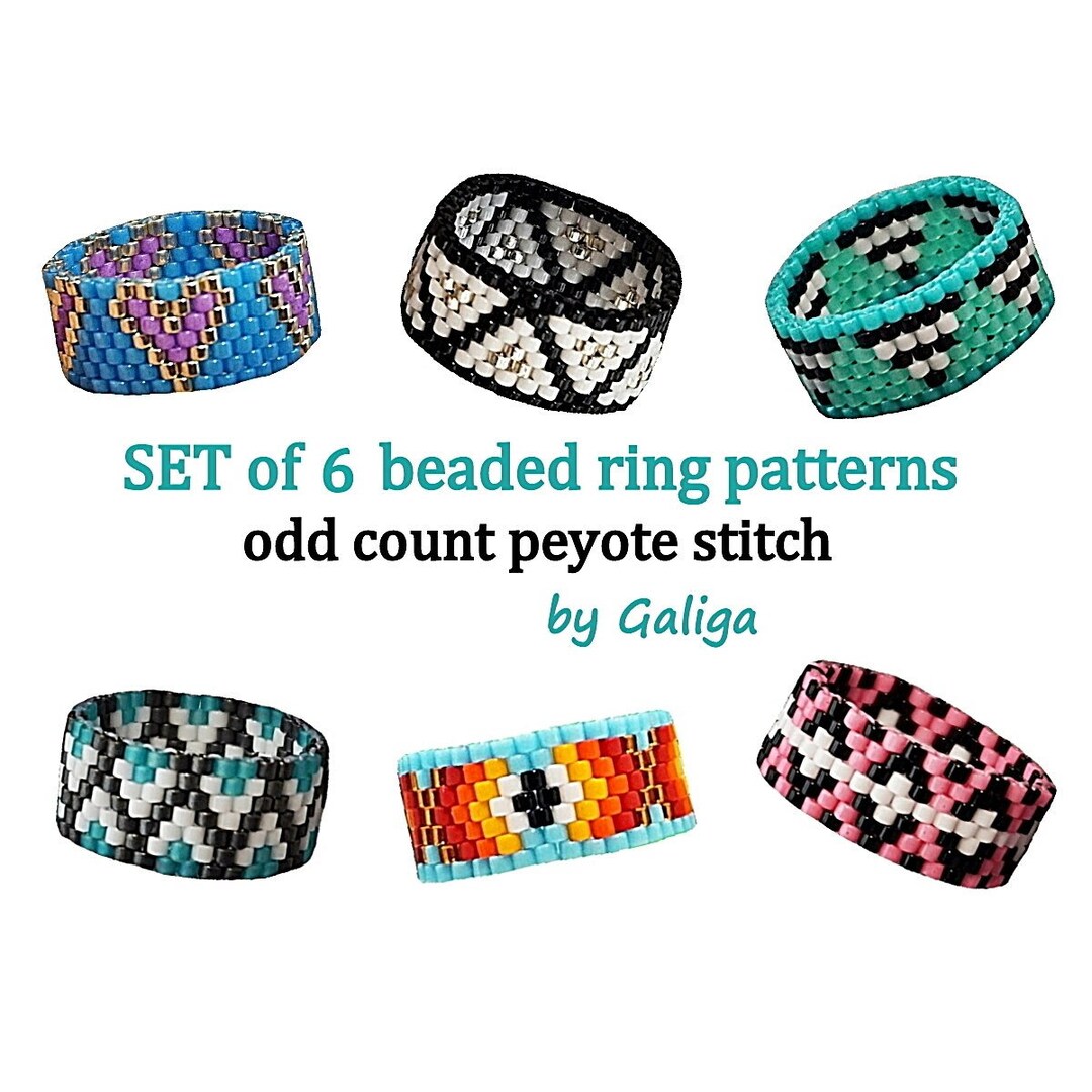 Seed Bead Rings Patterns SET of 6 Peyote Stitch Beaded Rings Digital ...