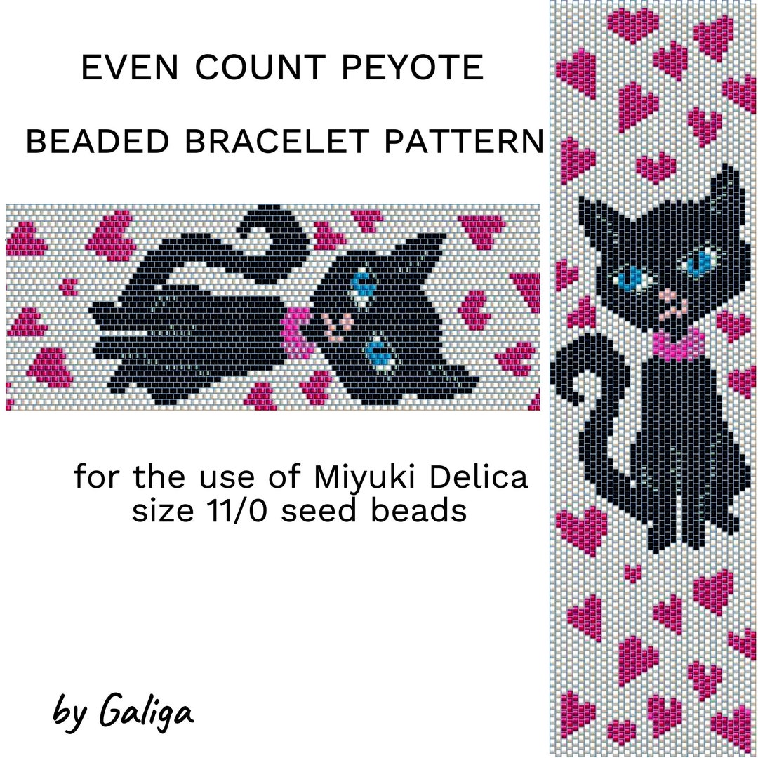 Cute Cat Bracelet Pattern Peyote Pattern Even Count Peyote Bead Pattern ...