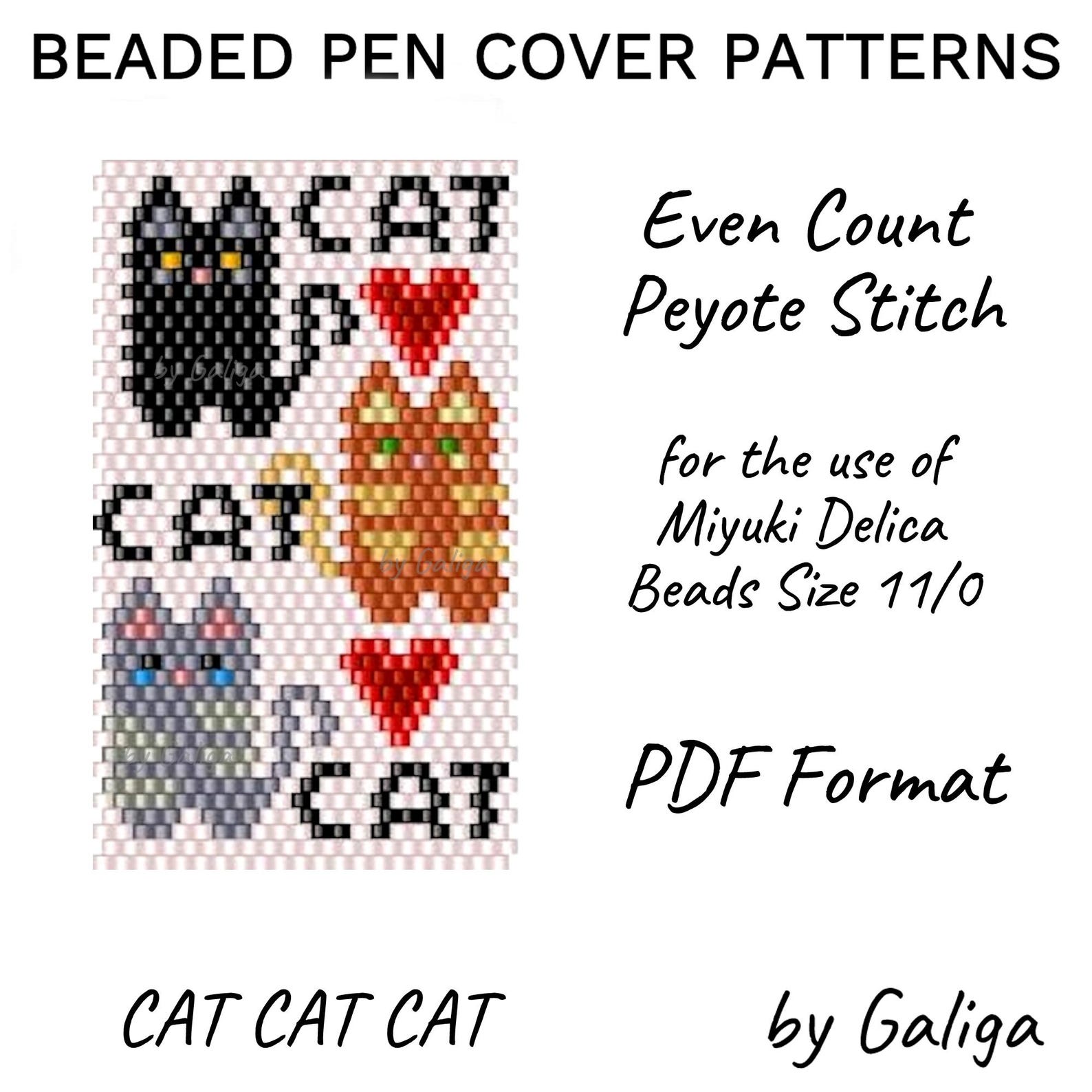 Seed Bead Pen Wrap Pattern Cat Beaded Pen Cover Design Feline Beadwork ...