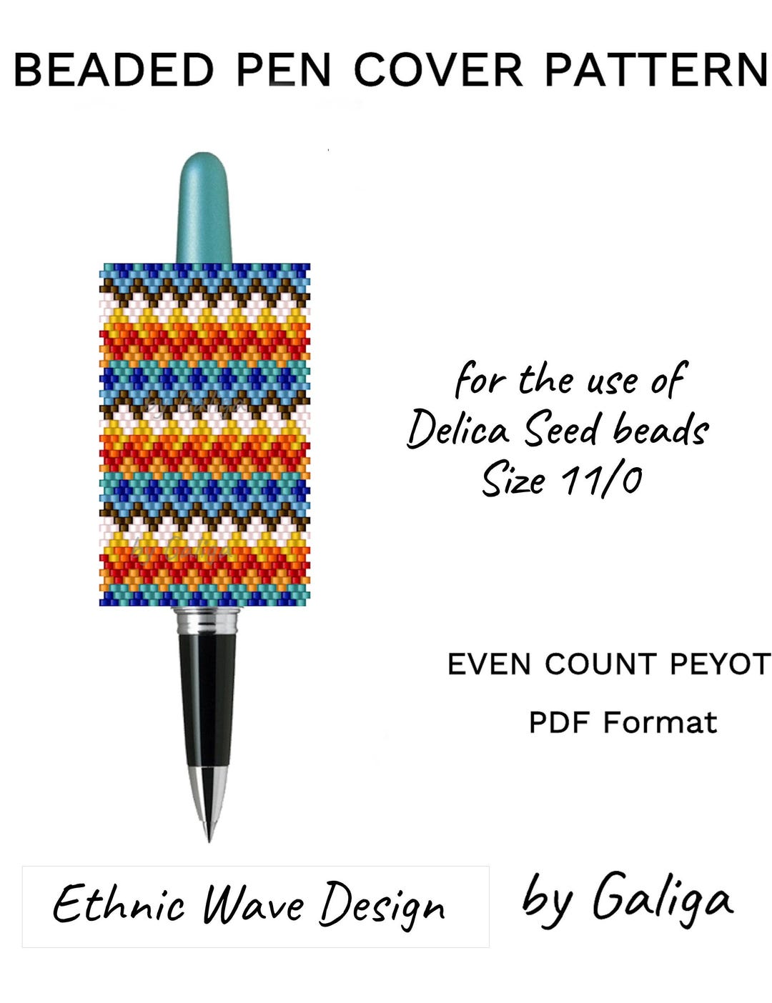 Pen Cover Pattern Ethnic Wave Beaded Pen Wrap Geometric Peyote Seed ...