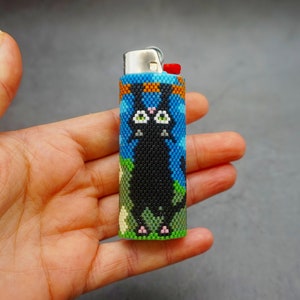 Cat Lighter Pattern Funny Cat Beaded Lighter Cover Design Beading ...