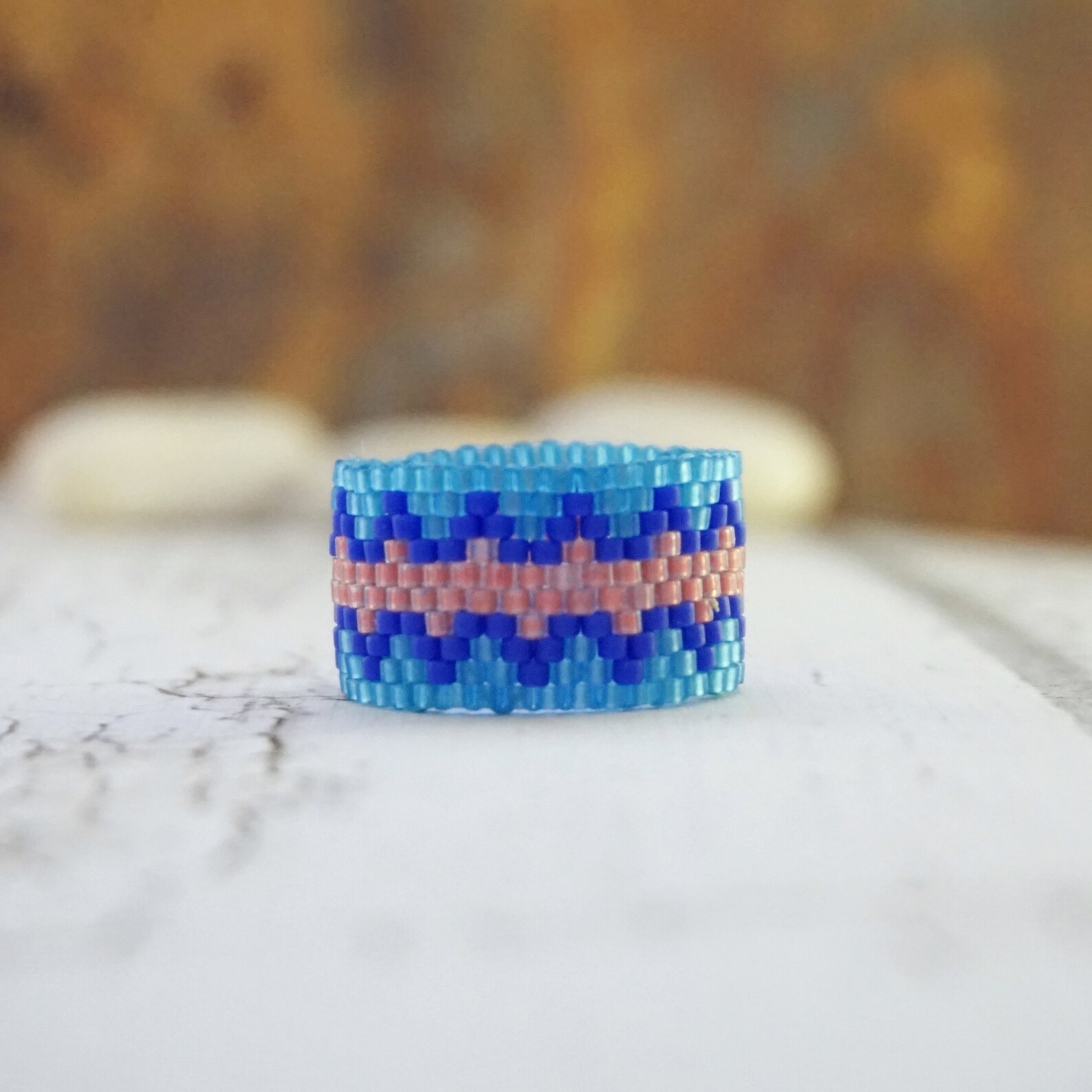 Peyote Rings Pattern Blue Ring Wide Ring Beaded Pattern 2 in 1 - Etsy