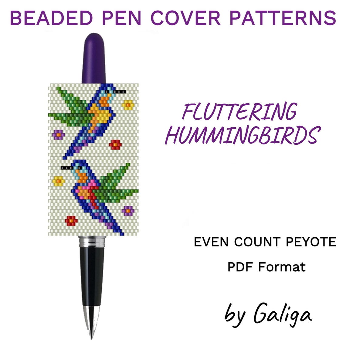 Hummingbird Pattern Beaded Pen Cover DIY Birds Bead Pen Wrap Ornament ...