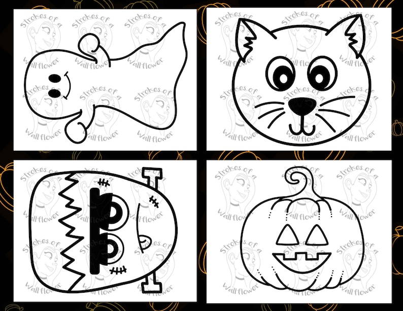 Halloween Coloring Pages: Pumpkin, Ghost, Cat, Frankenstein (PDF) - Etsy