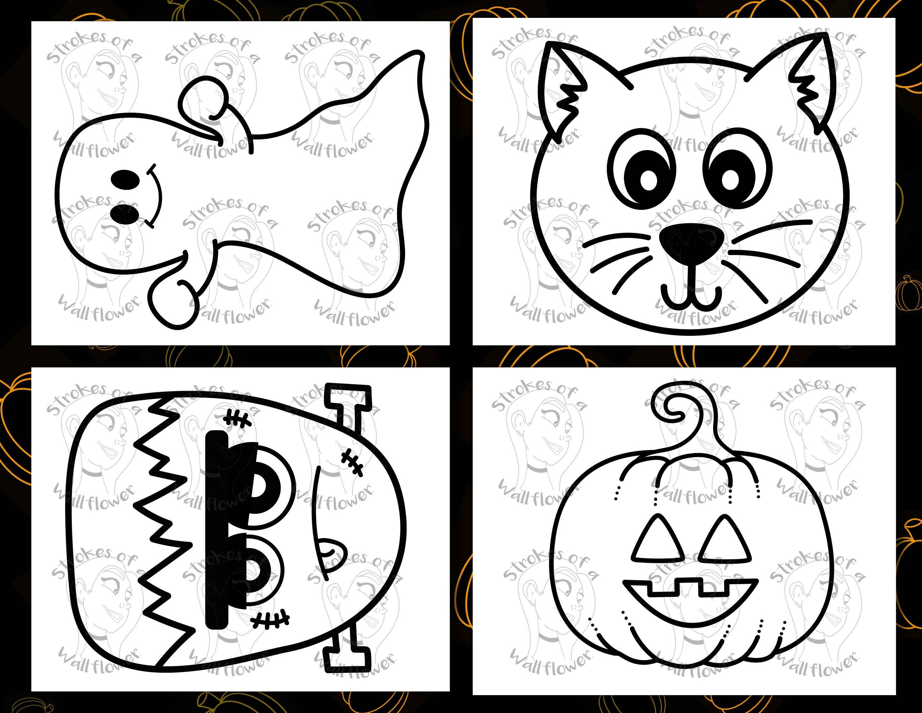 Halloween Coloring Pages: Pumpkin, Ghost, Cat, Frankenstein (PDF) - Etsy
