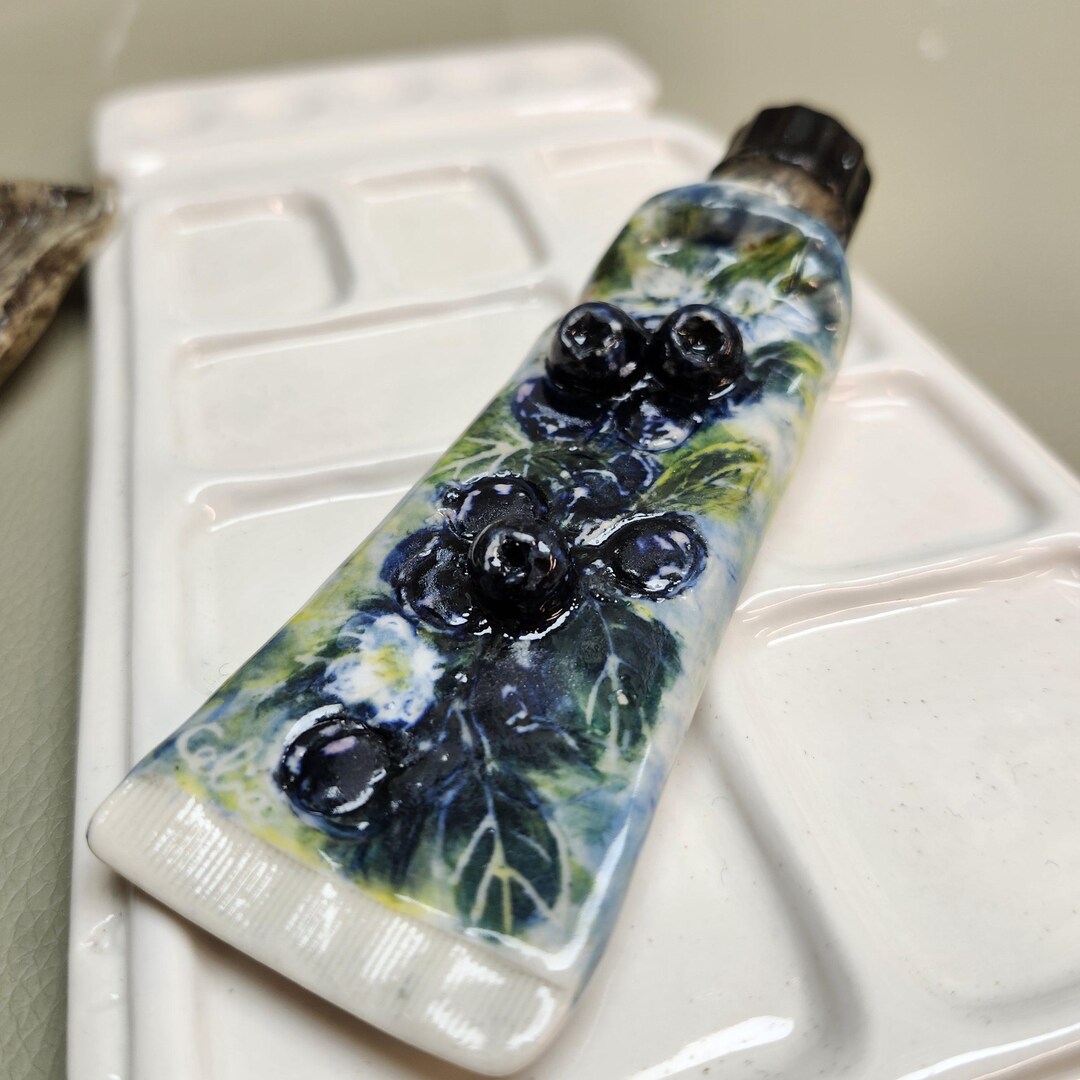 Ceramic Paint Tube Brush Rest - 3D Blueberry Botanical Design - Unique ...
