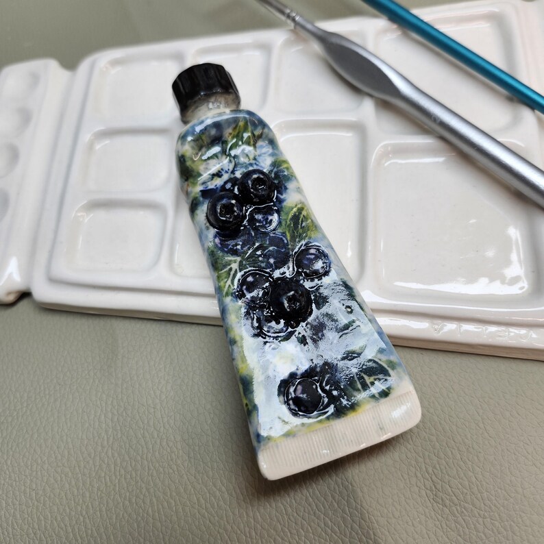 Ceramic Paint Tube Brush Rest - 3D Blueberry Botanical Design - Unique ...