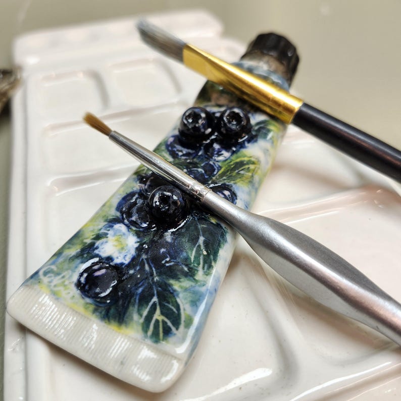 Ceramic Paint Tube Brush Rest - 3D Blueberry Botanical Design - Unique ...