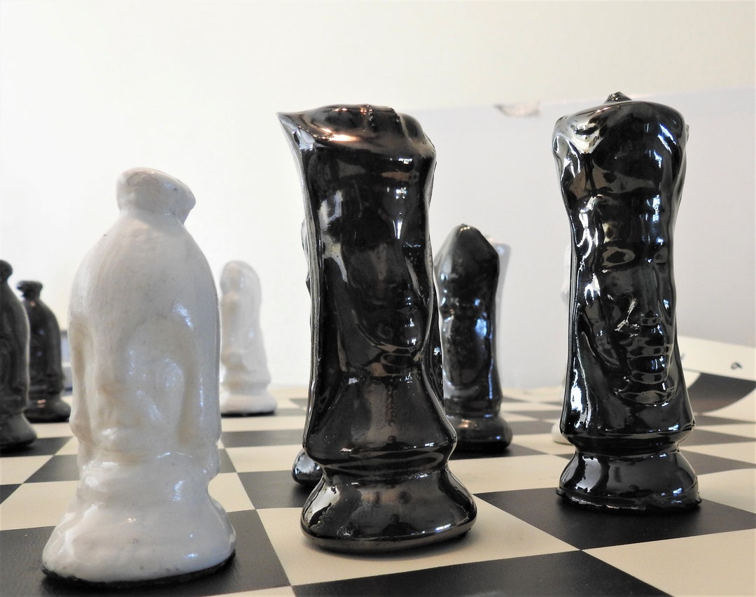 Handmade Ceramic Chess Sets, Metallic Black and White - Etsy