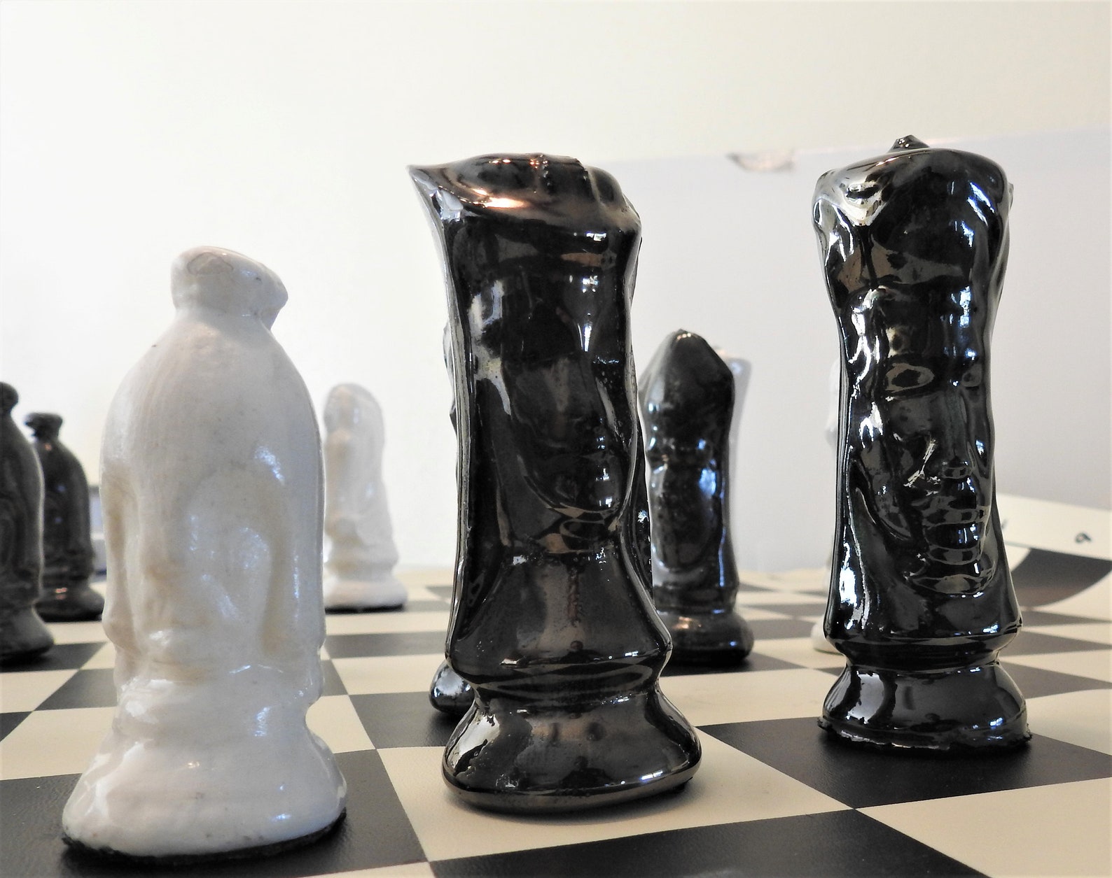 Handmade Ceramic Chess Sets, Metallic Black and White - Etsy