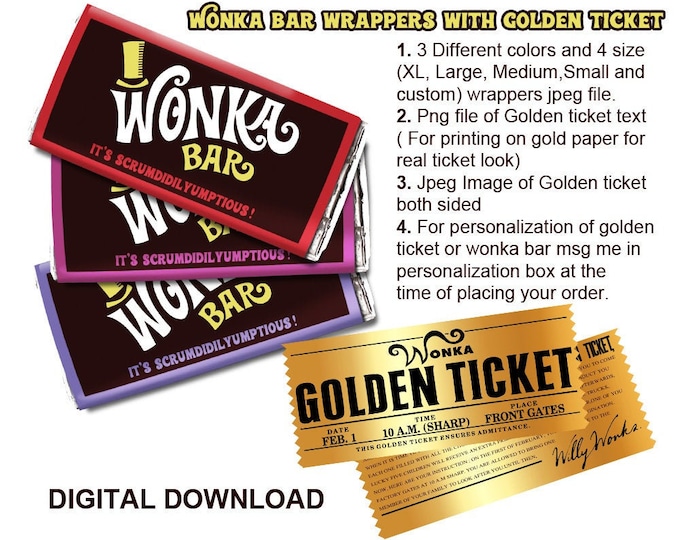 Willy Wonka Bar and Golden Ticket Printable Wrapper - Etsy