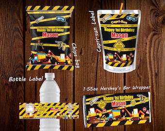 Personalized Glossy Construction Birthday Party Favor Labels ...