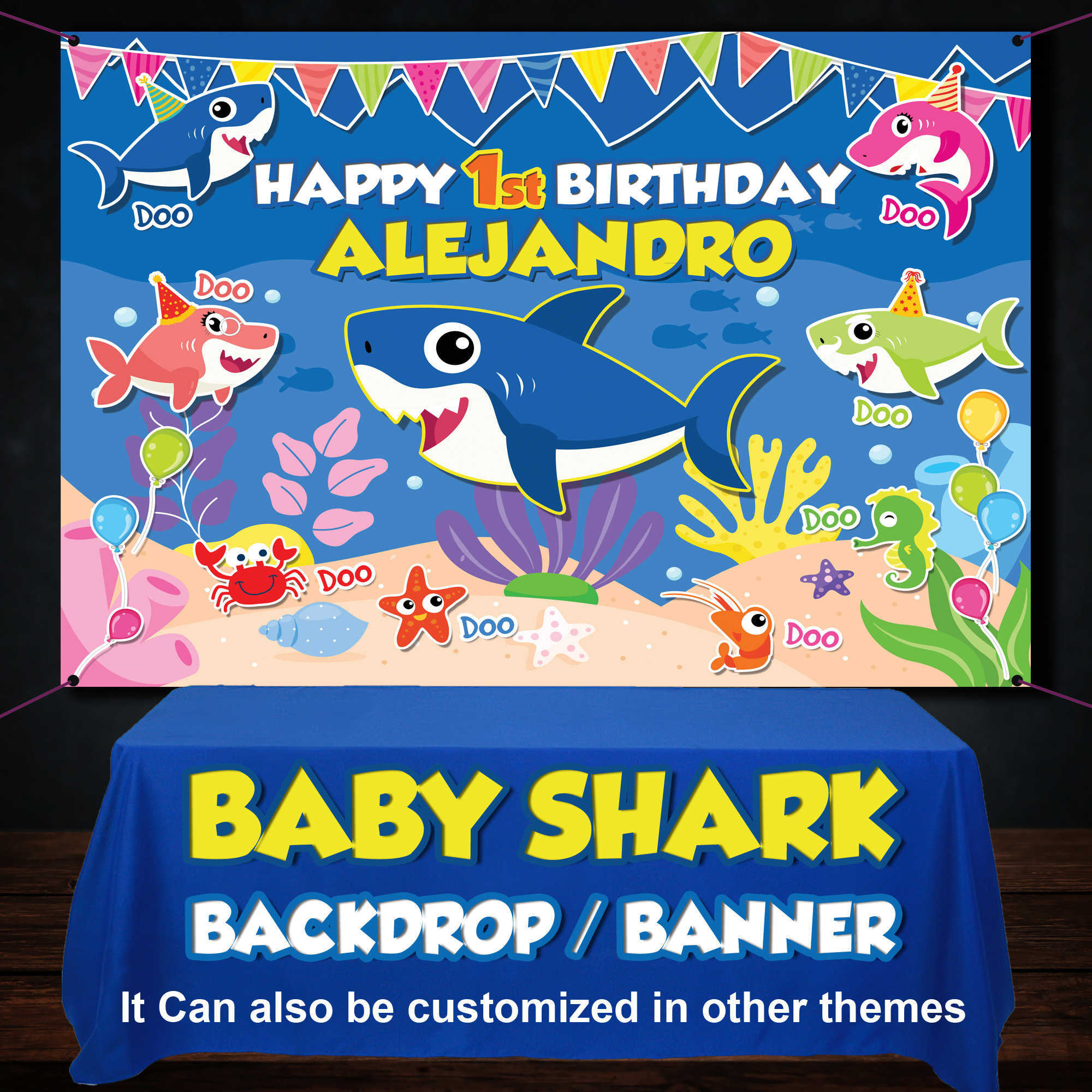Shark Theme Printed Backdrop Shark Blue Birthday Backdrop | Etsy