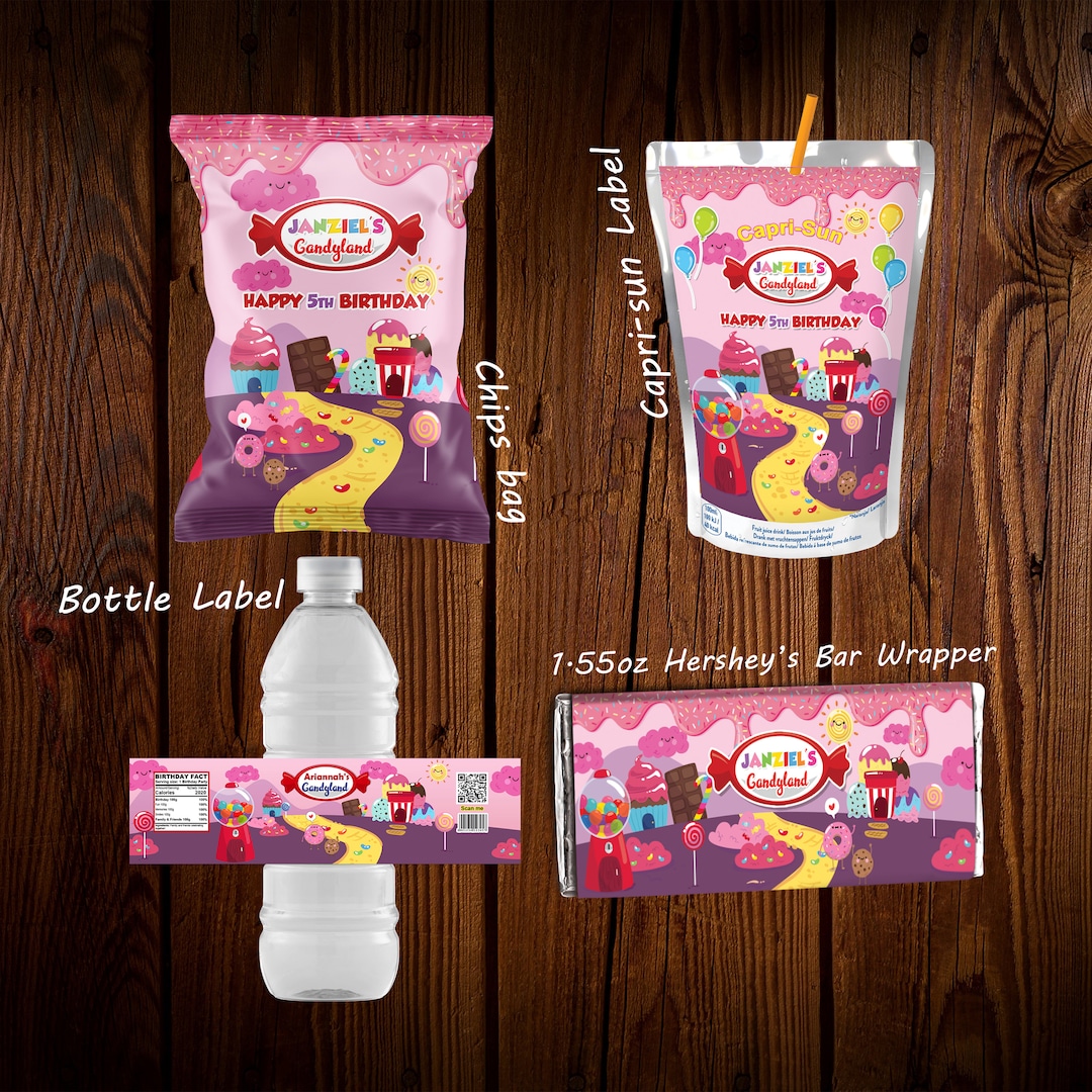 Candyland Favors Set Bundle Bottle Wrapper Capri Sun Label Candy Bar ...