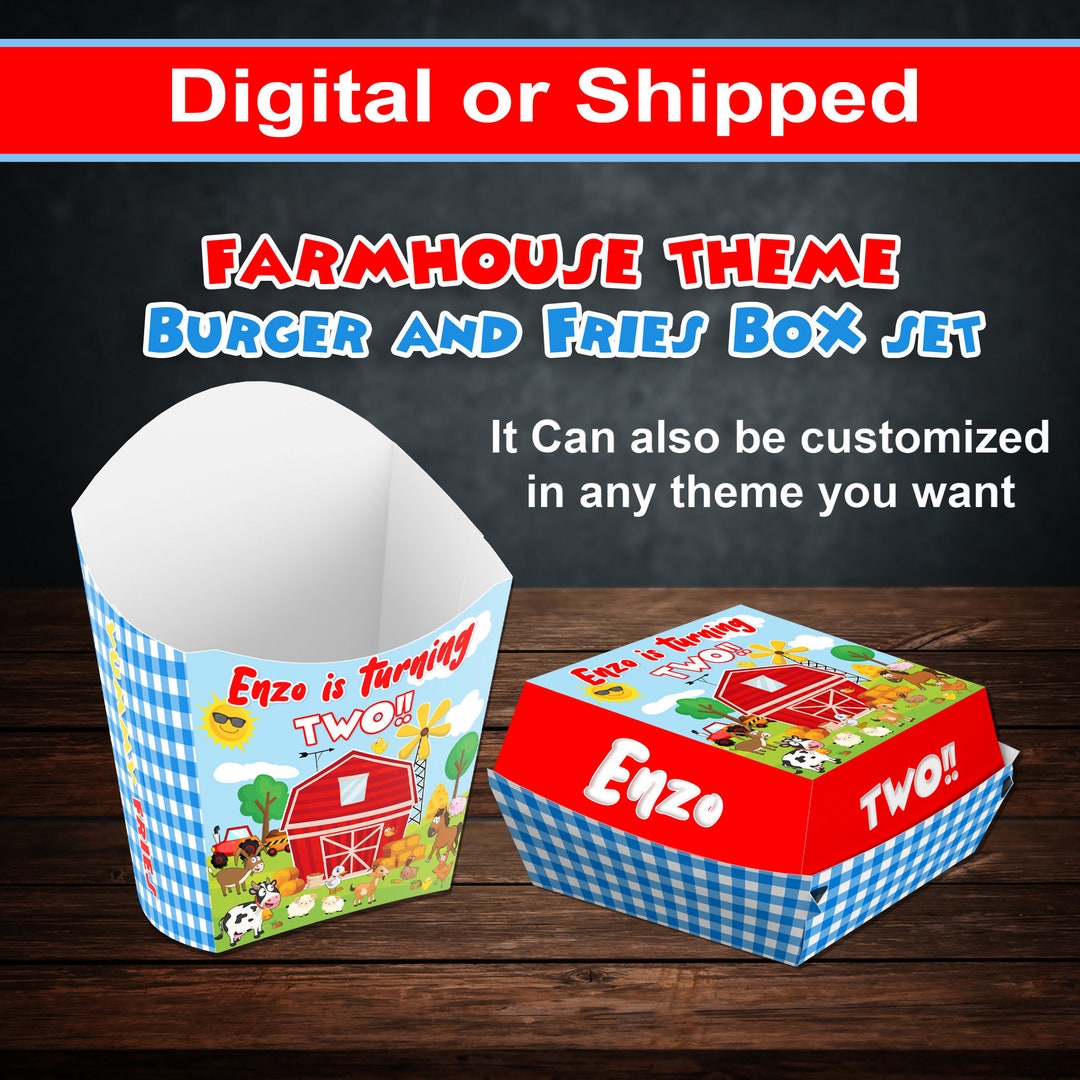 Farmhouse Birthday Party Food Boxes: Burger & Fries (digital or Shipped ...