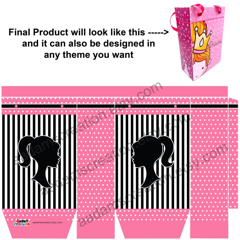 Barbie Silhouette Bag Template Pink Personalized Printable | Etsy