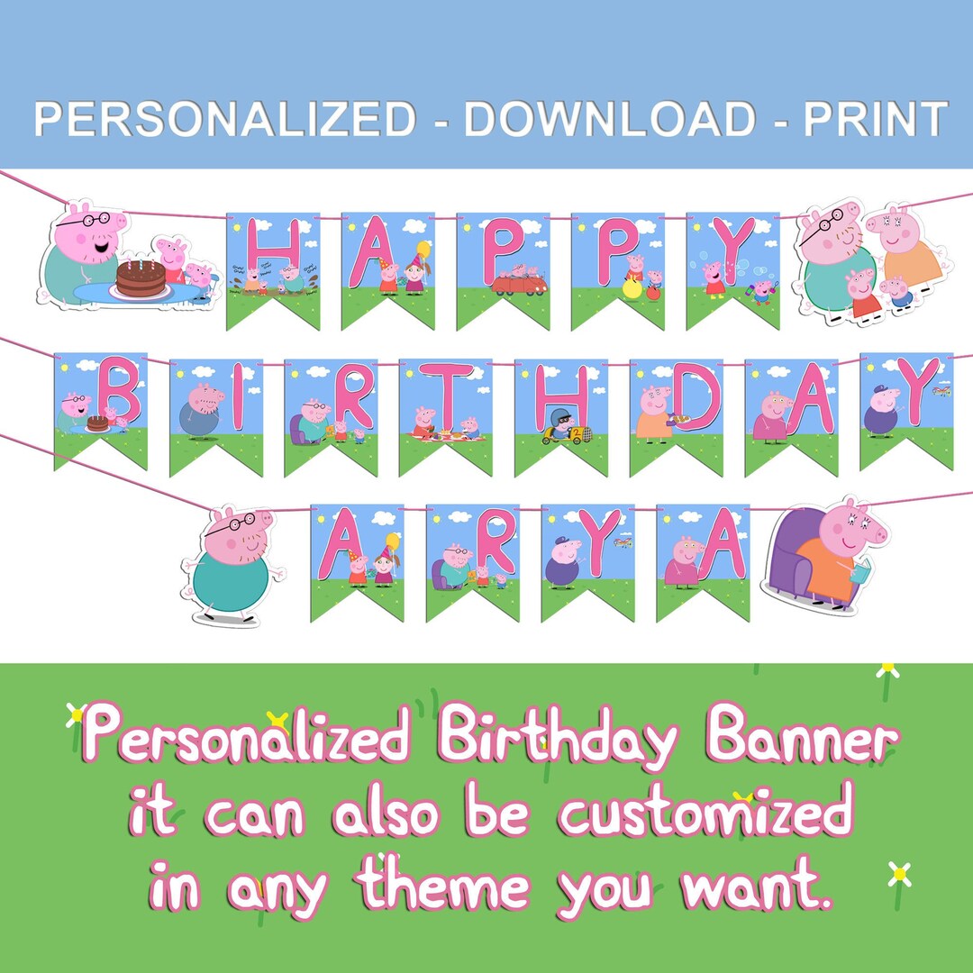 Peppa Pig Banner Peppa Theme Decorations Personalized Garland - Etsy