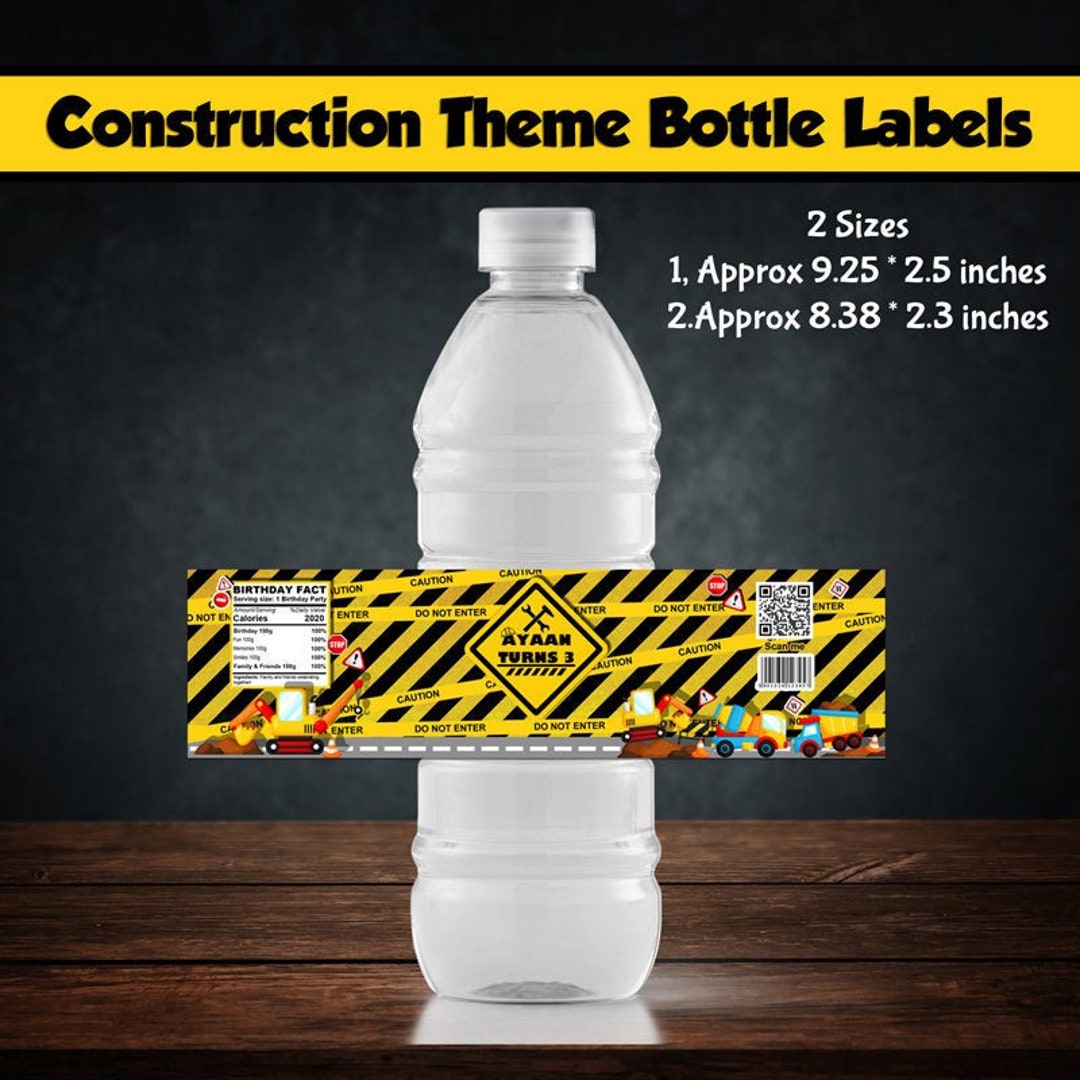 Under Construction Theme Water Bottle Label Personalized Wrapper Labels ...