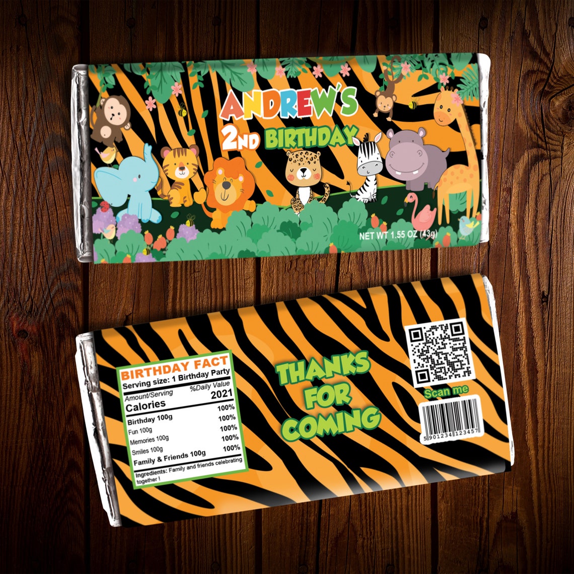 Animal Theme Candy Wrapper 1.55 Oz Chocolate Bar Wrapper - Etsy