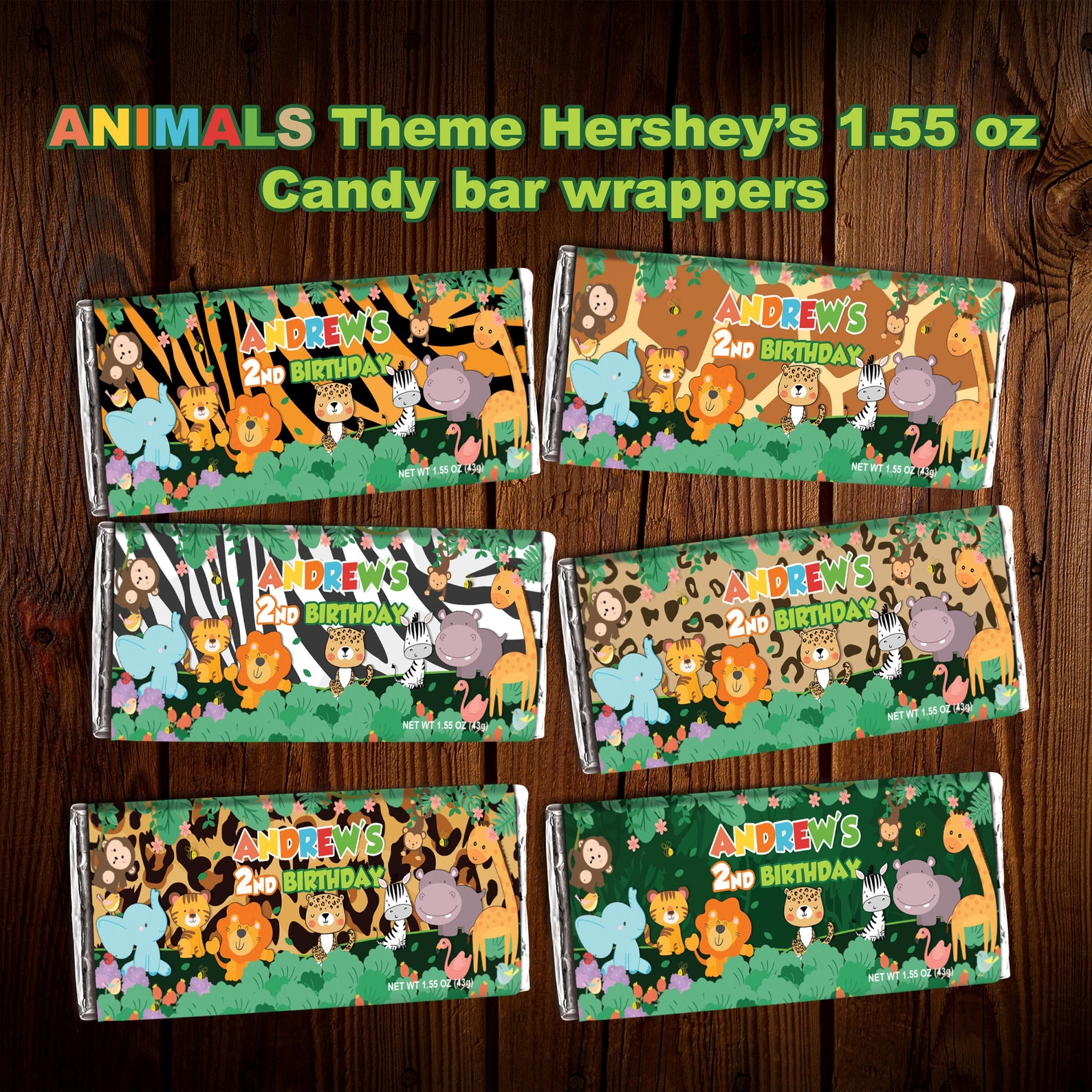 Animal Theme Candy Wrapper Hershey's Bar Jungle Chocolate | Etsy