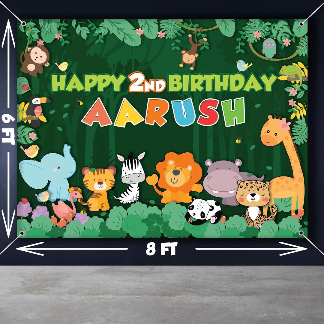 Animal Theme Backdrop Printed Jungle Birthday Backdrop Birthday Jungle ...