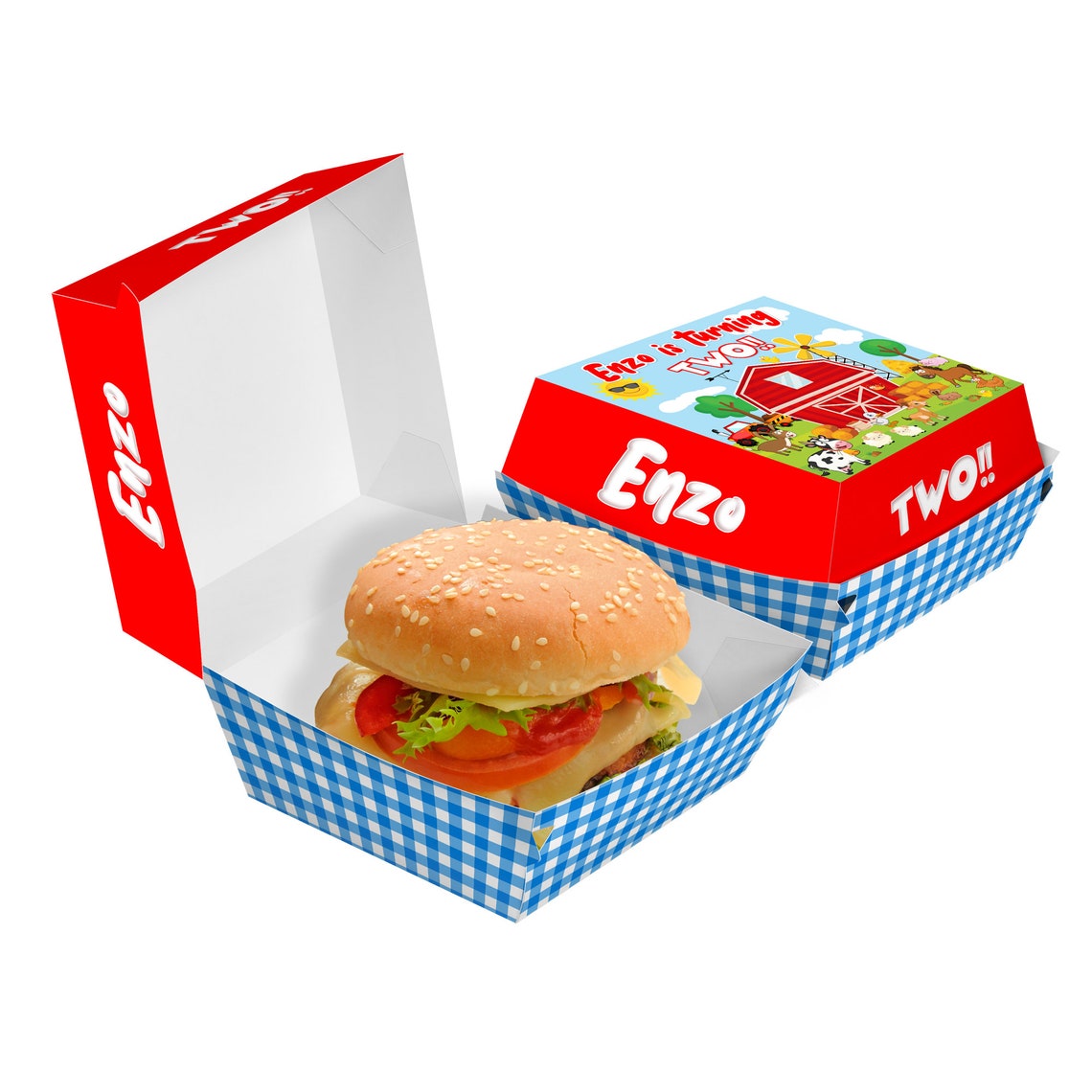 Farmhouse Theme Burger Box Personalized Favors Birthday - Etsy