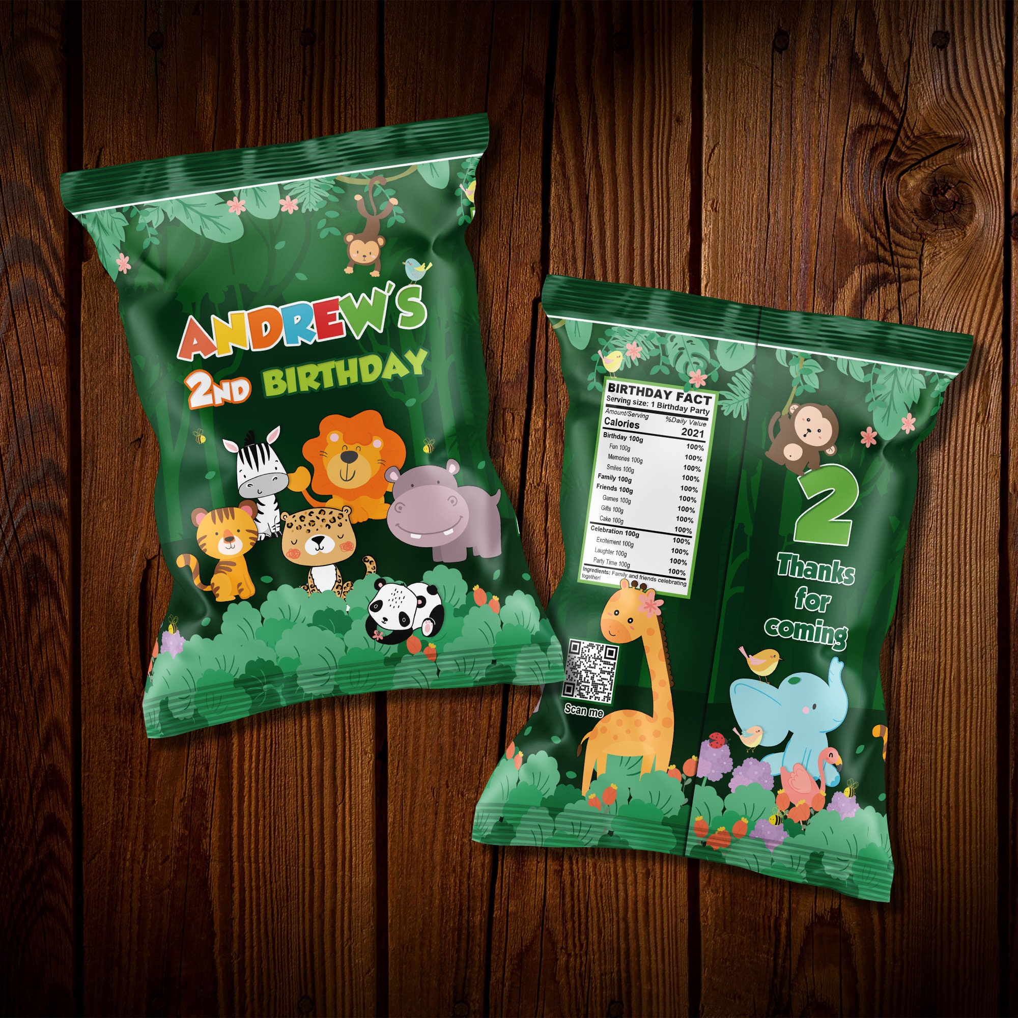 Animal Jungle Safari Theme Chip Bags Boys Girls Personalized | Etsy