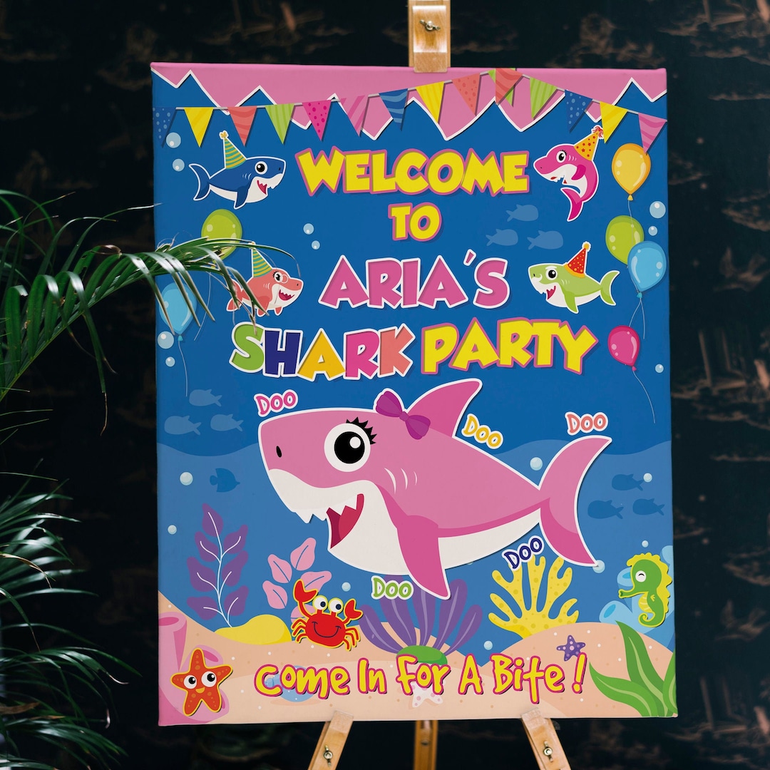 Pink Shark Theme Welcome Birthday Sign, Birthday Decor, Welcome Party ...
