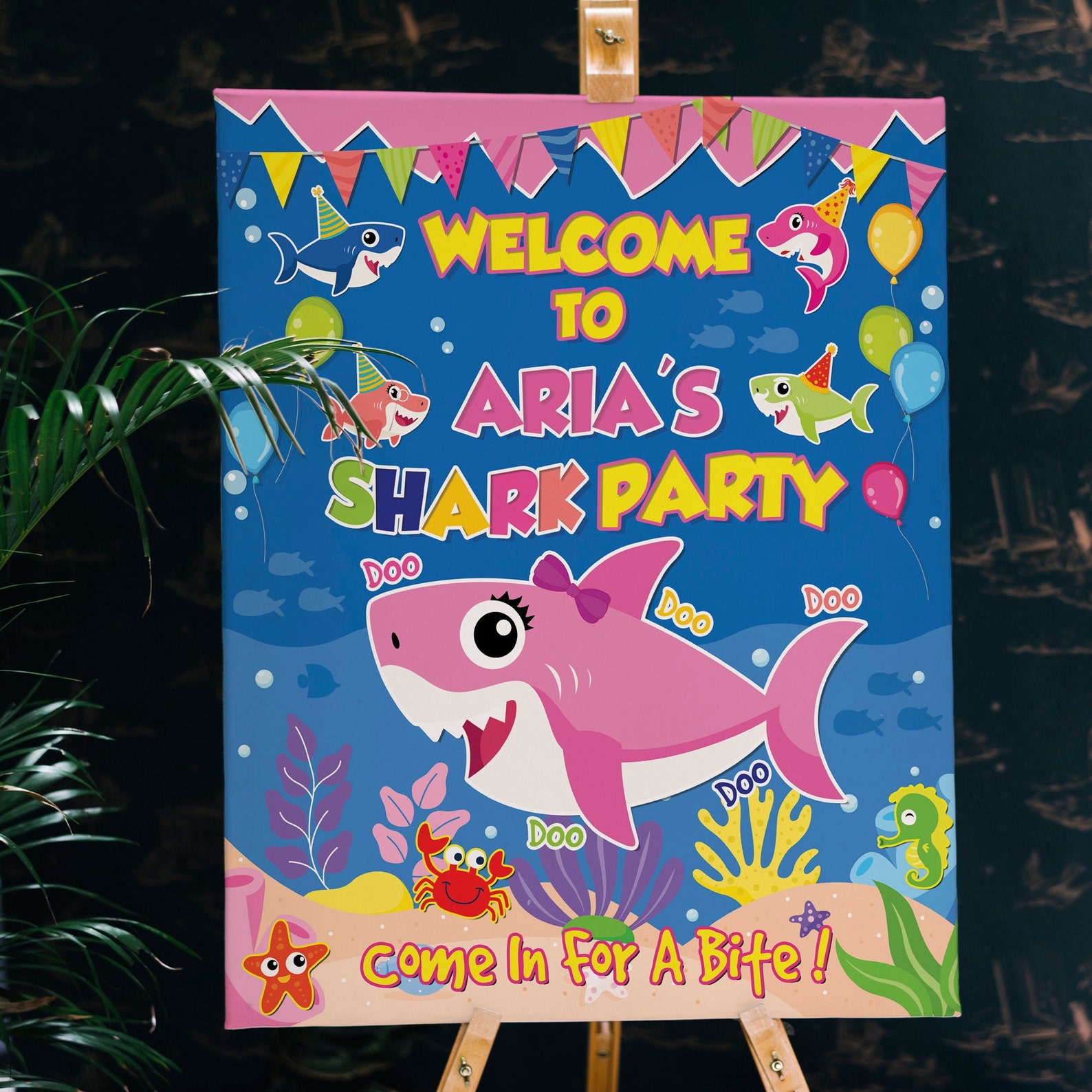 Pink Shark Theme Welcome Birthday Sign Birthday Decor | Etsy