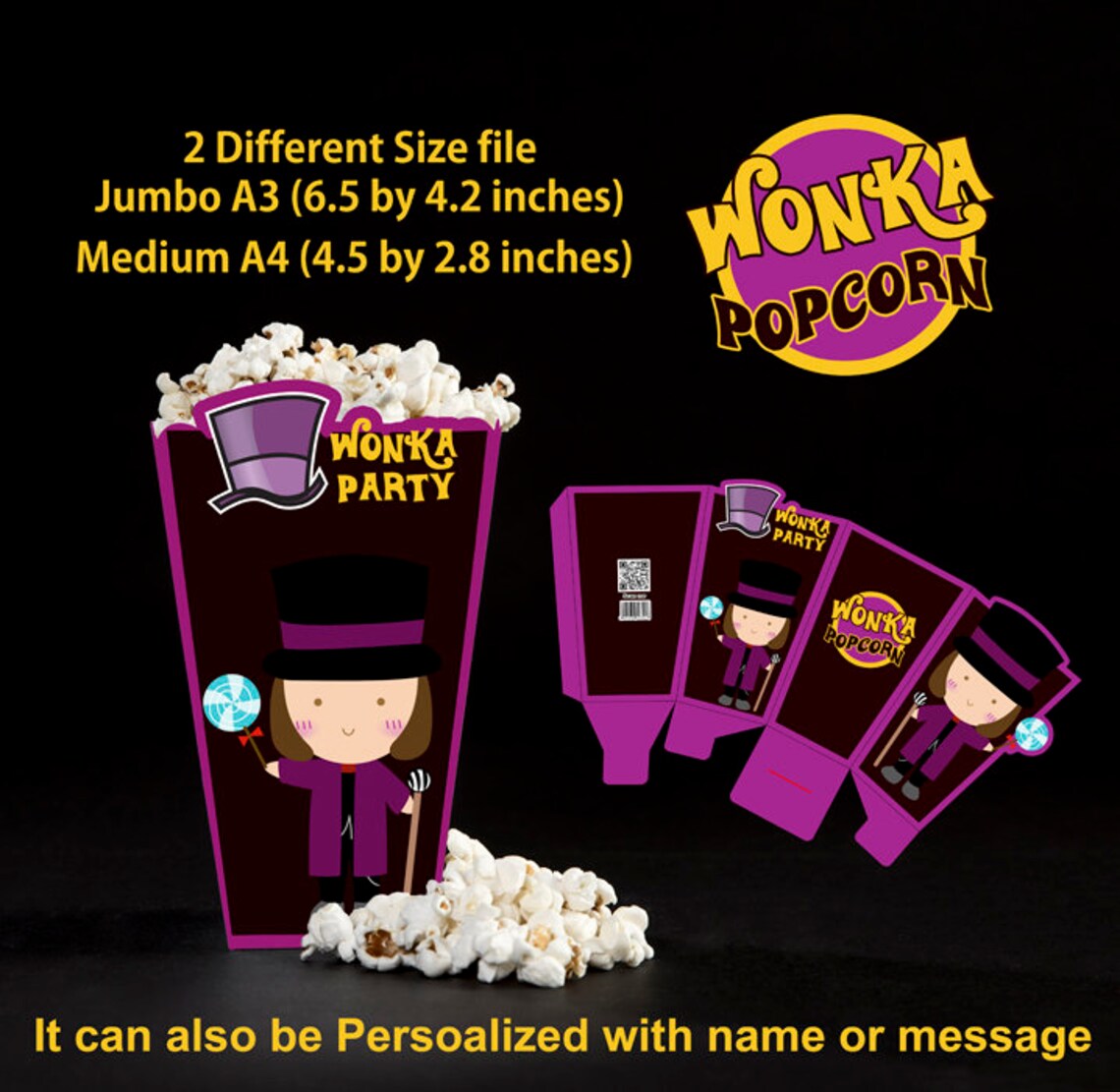 Buy Willy Wonka Popcorn Box for Wonka Birthday Party Food Box Online in ...