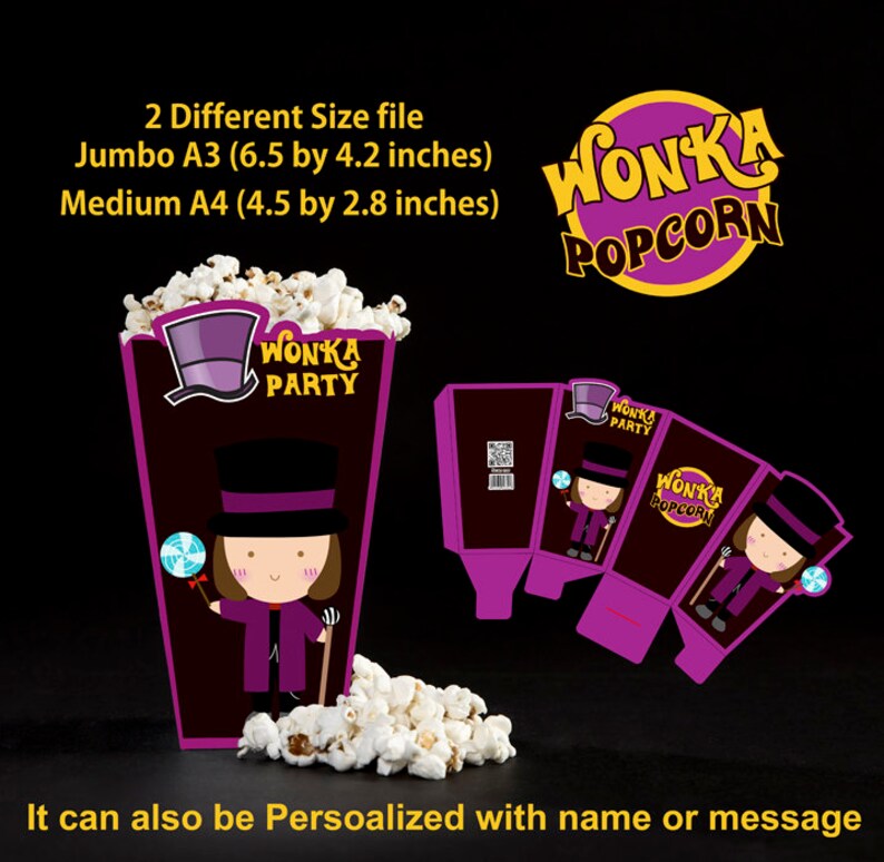 Willy Wonka Popcorn Boxes, Printable Party Decoration (digital Download ...