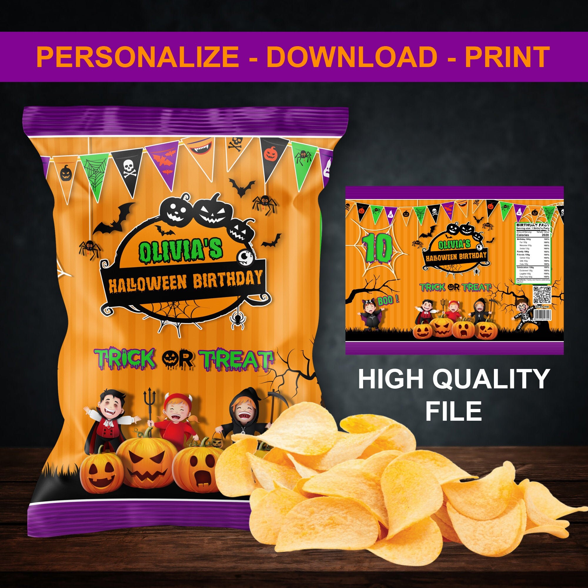 Halloween Chip Bag Halloween Theme Chips Halloween Party | Etsy