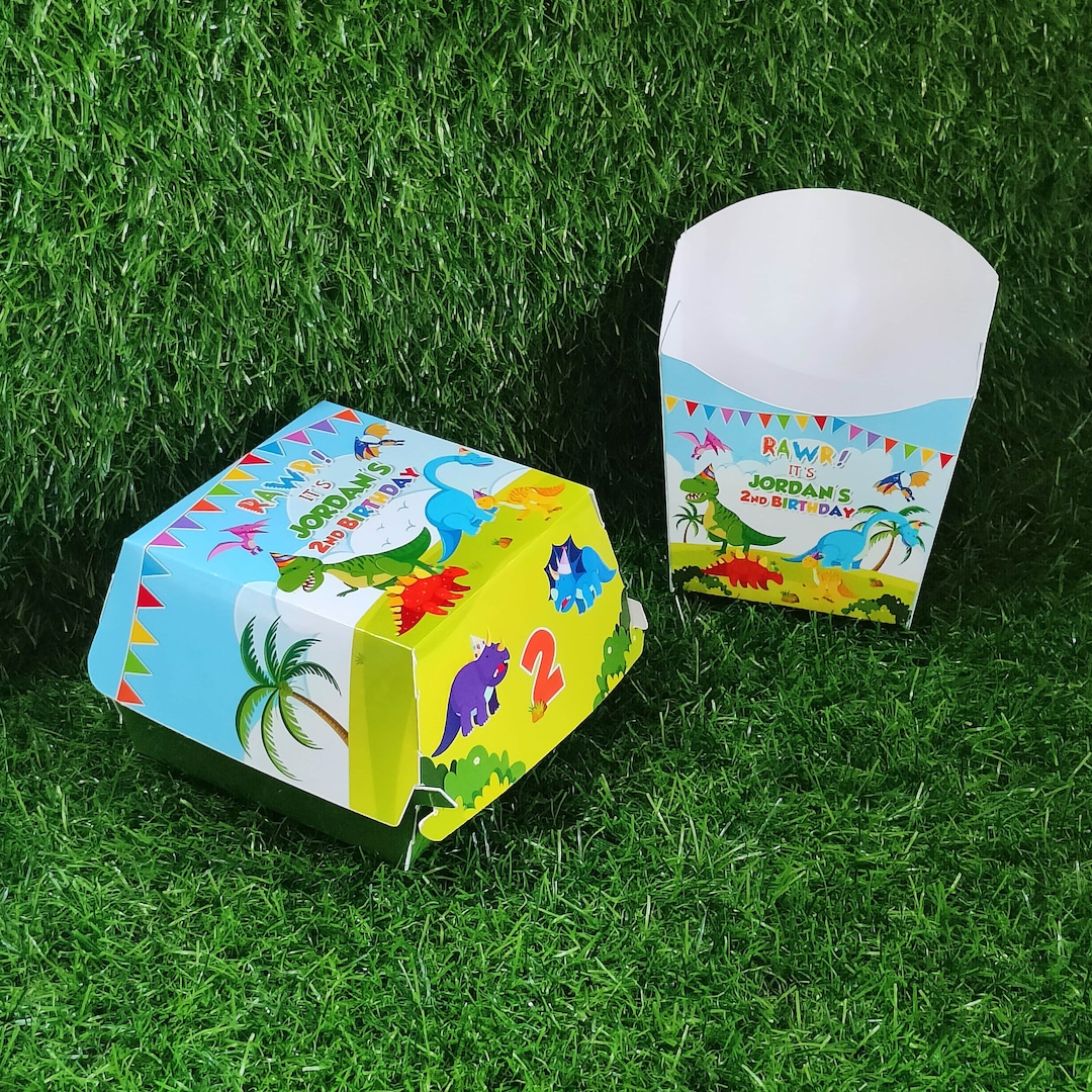 Dinosaur Theme Hamburger and Fry Combo Box Personalized Favors Birthday ...
