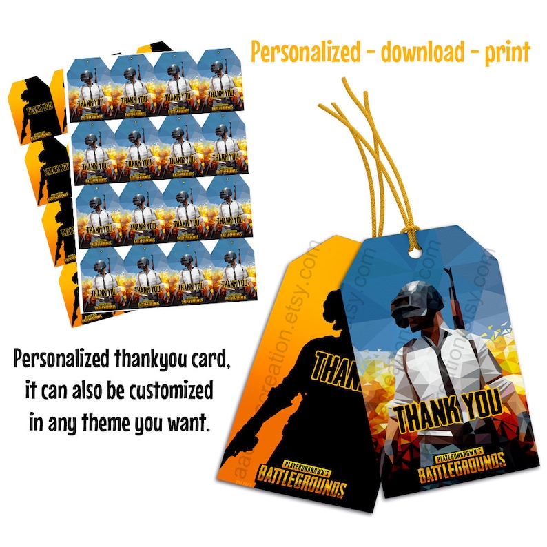 Personalized PUBG Birthday Thank You Tags (digital Download - Etsy