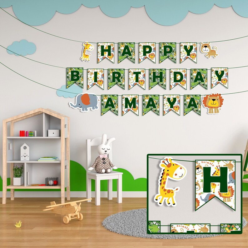 Jungle Theme Banner Animal Safari Personalized Garland Nursery - Etsy