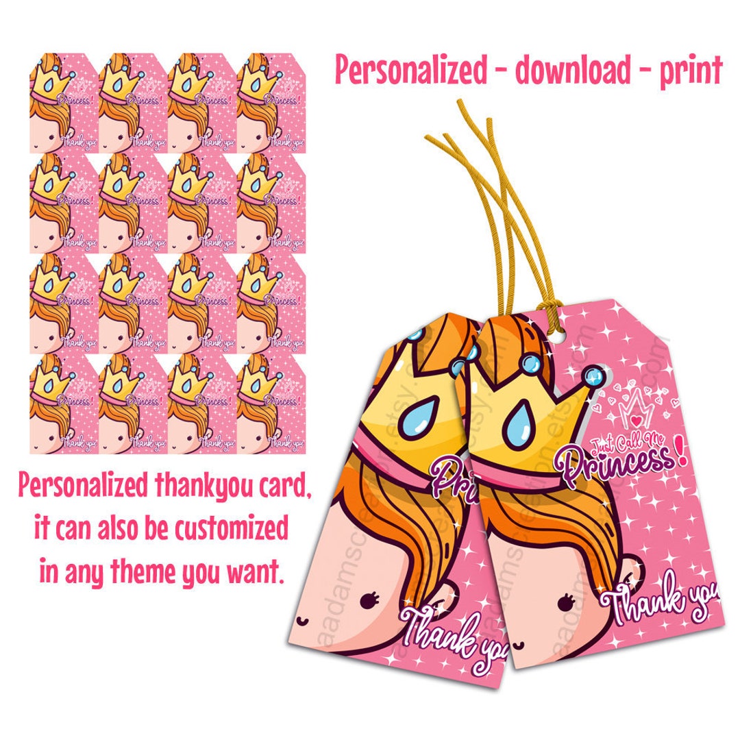 Princess Theme Birthday Gift Tags Girls Thank You Tag Cards Printables ...