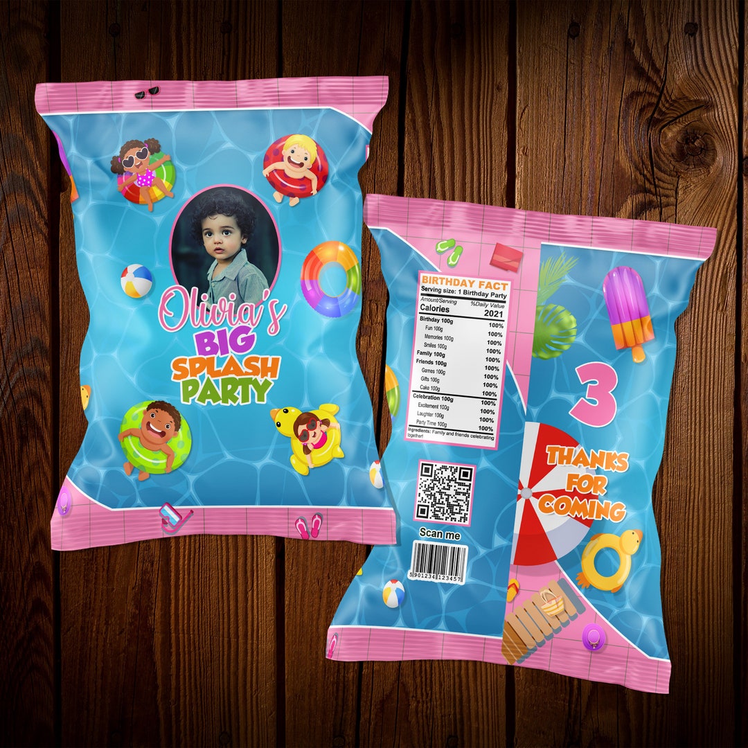 Pool Party Splash Theme Chip Bags Pink Swimming Pool Party Chips Bag ...