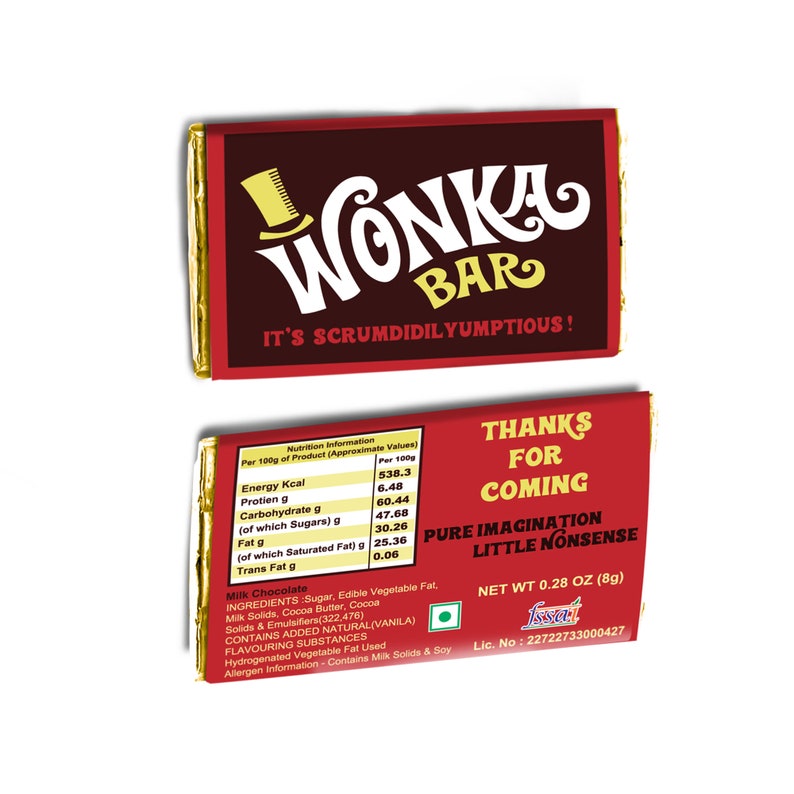 Willy Wonka Mini Chocolate Bars, Personalized Party Favors - Etsy